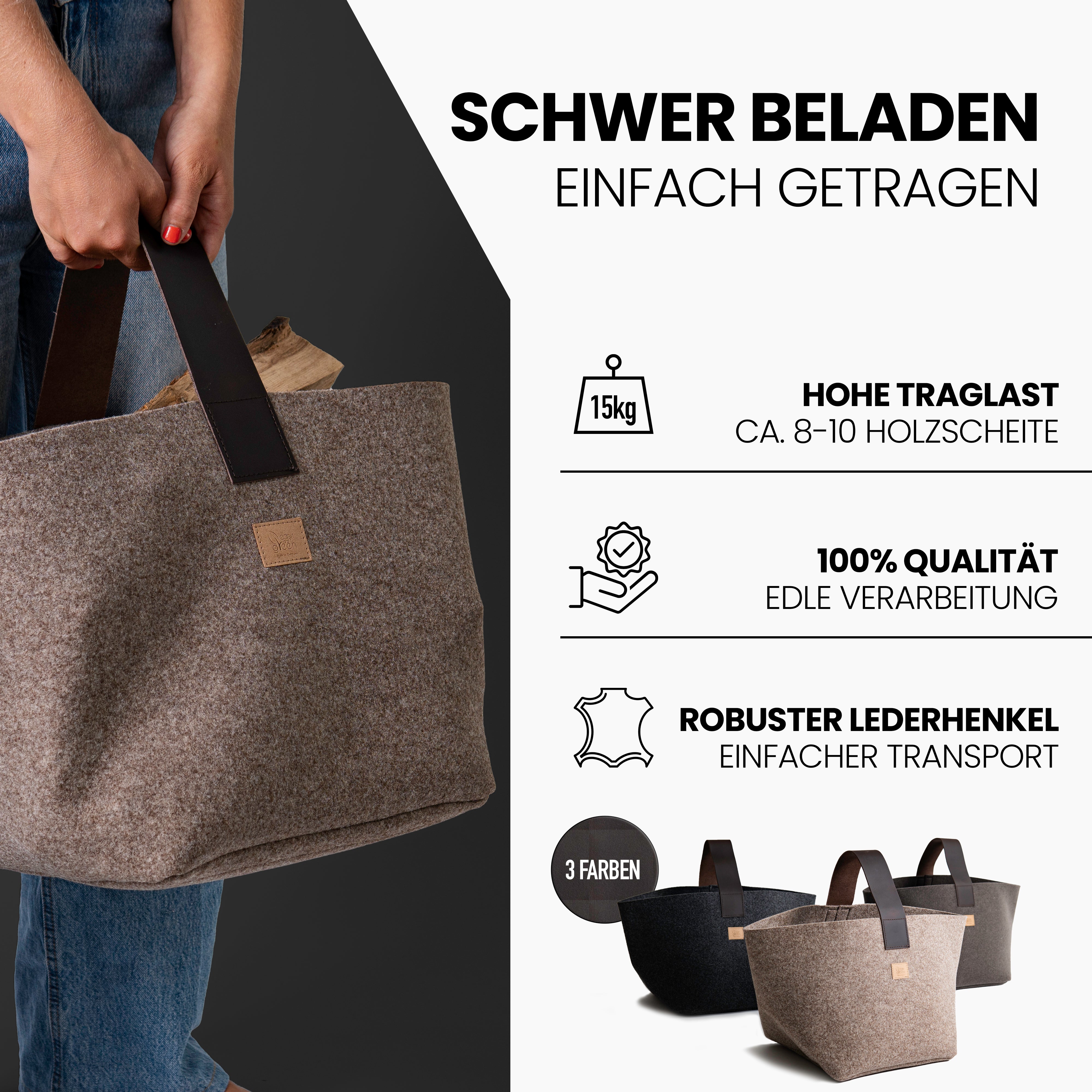 Korb für Kaminholz Filz - Handgefertigt in Deutschland aus rPET Filz ...