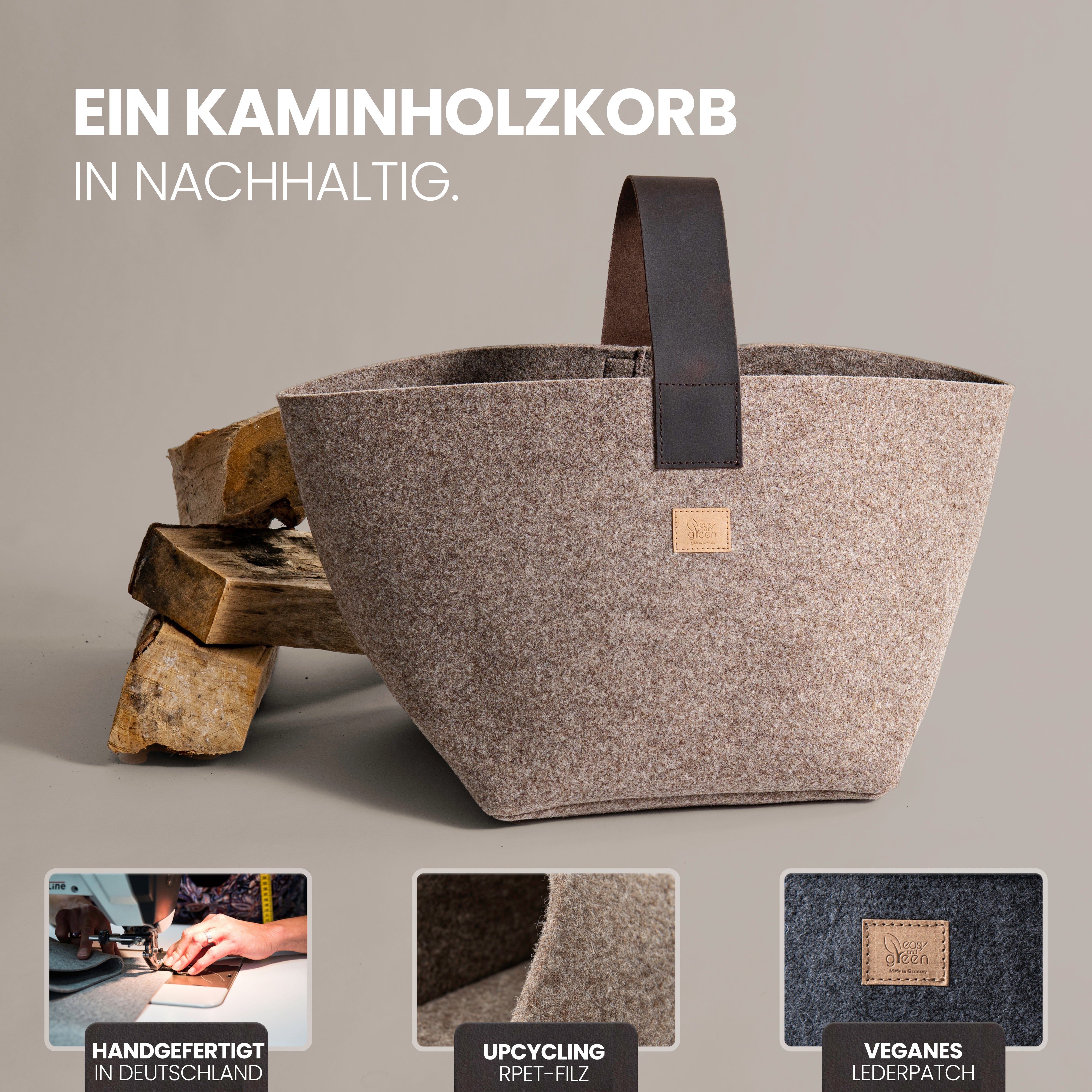 Korb für Kaminholz Filz - Handgefertigt in Deutschland aus rPET Filz ...
