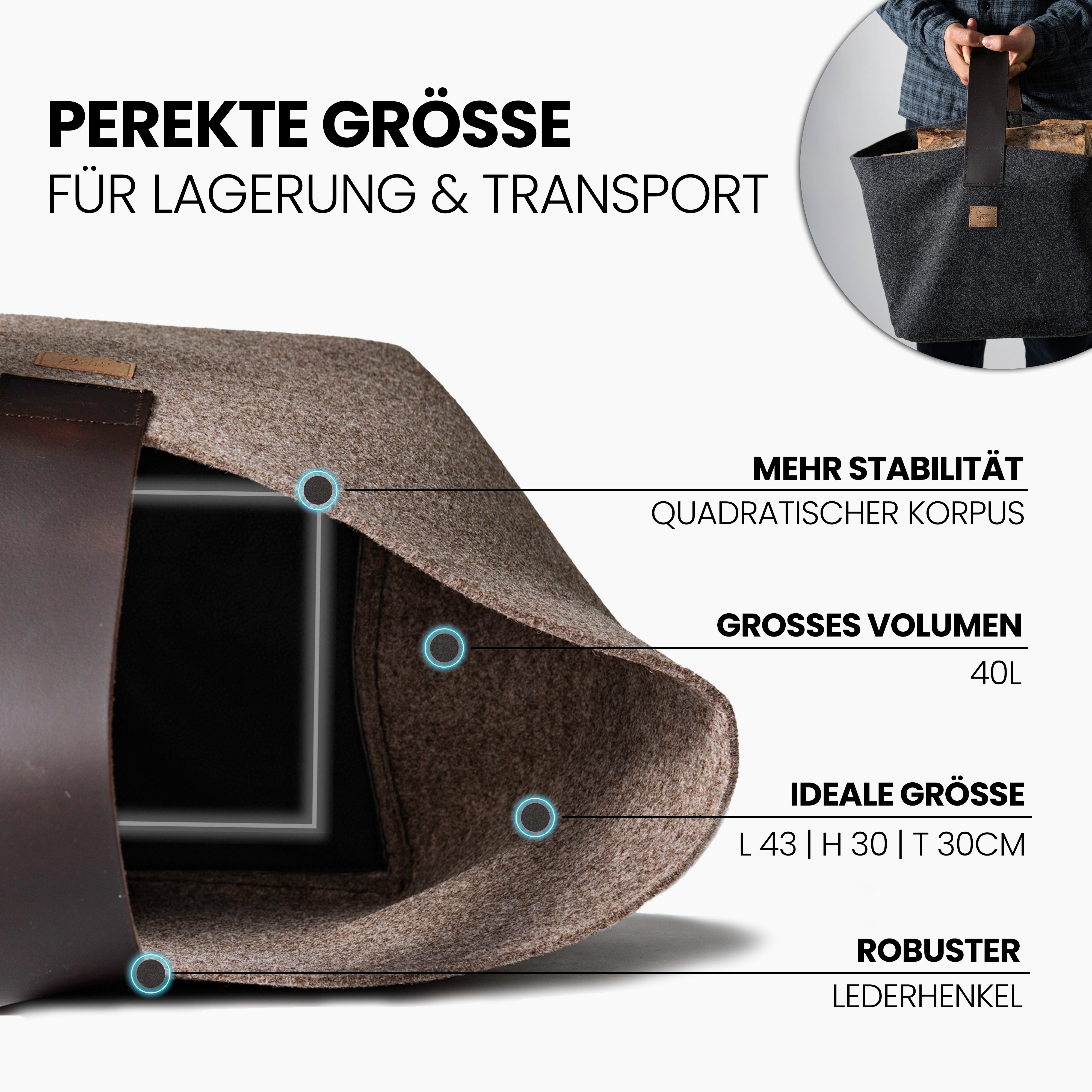 Korb für Kaminholz Filz - Handgefertigt in Deutschland aus rPET Filz ...