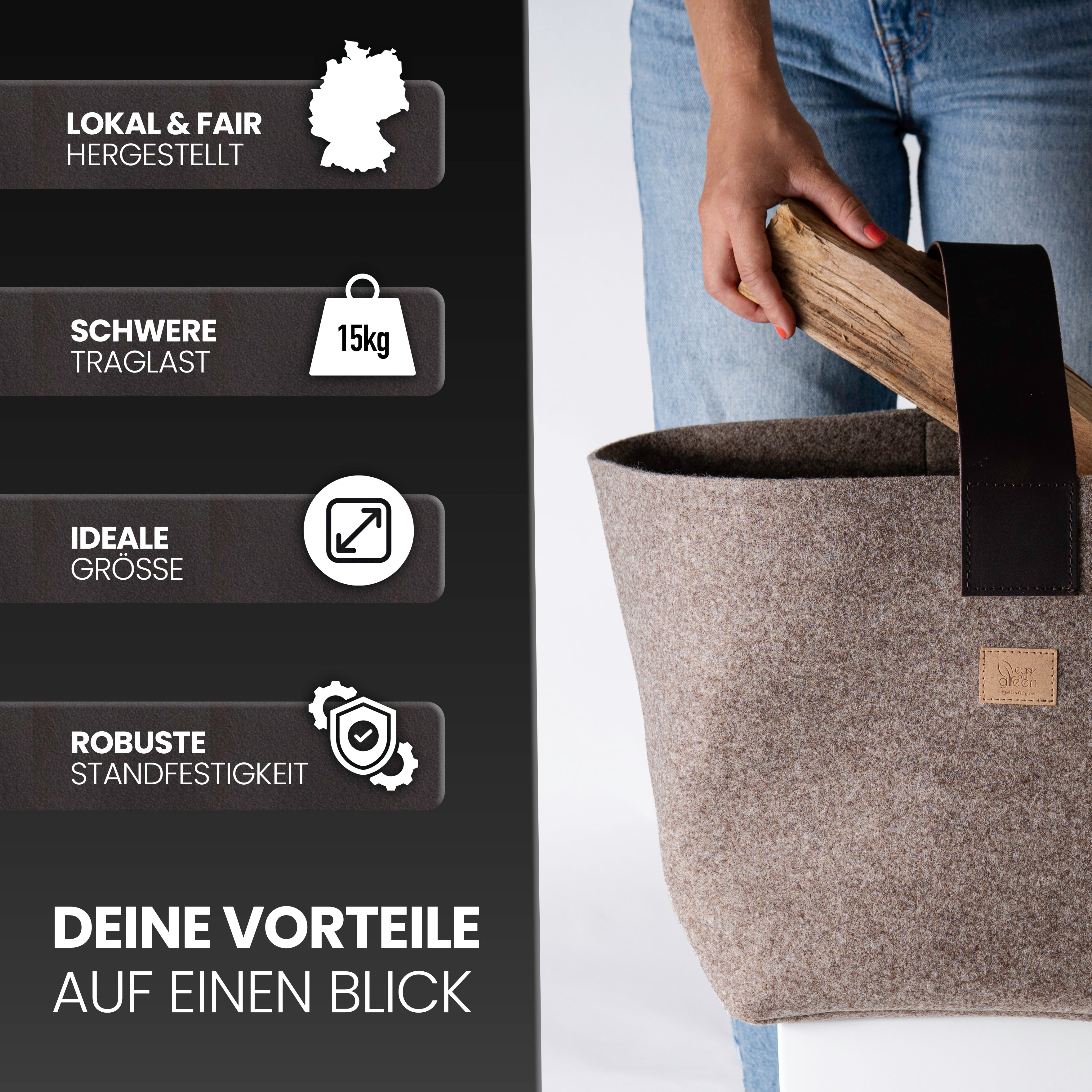 Korb für Kaminholz Filz - Handgefertigt in Deutschland aus rPET Filz ...