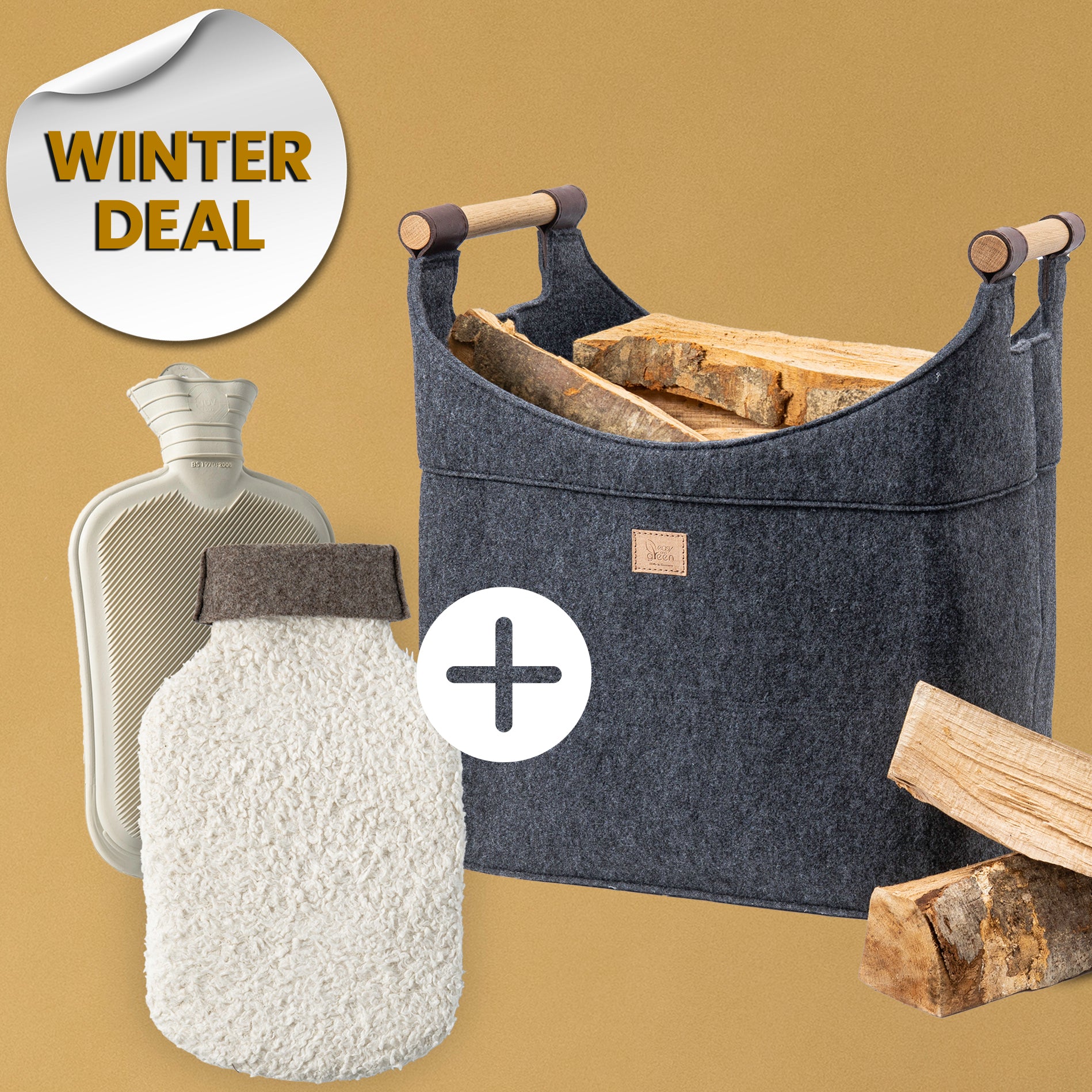 Holzkorb für Kaminholz Filz mit Echtholzhenkeln - Made in Germany ...