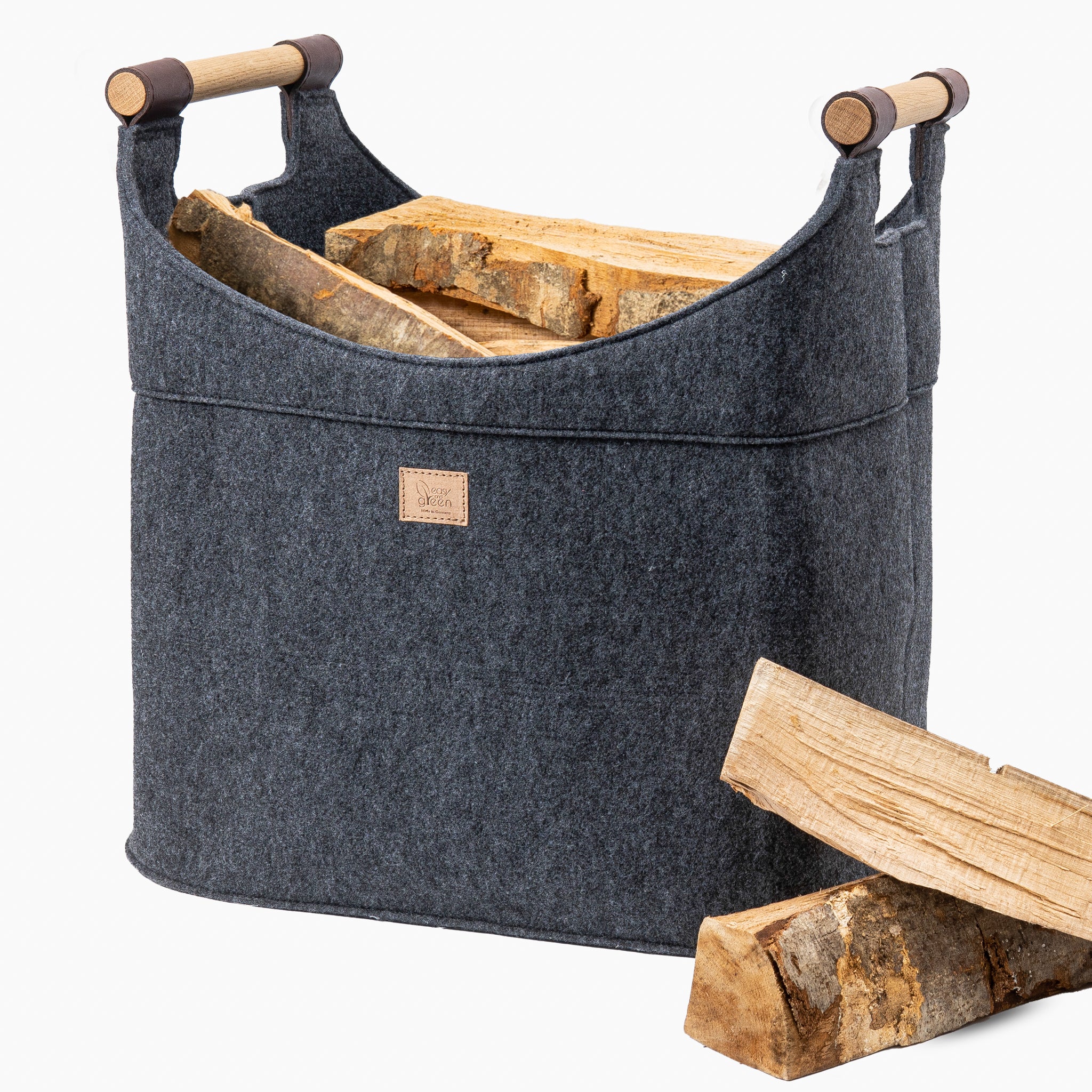 Wollfilz Holzkorb für Kaminholz mit Echtholzhenkeln - Made in Germany ...