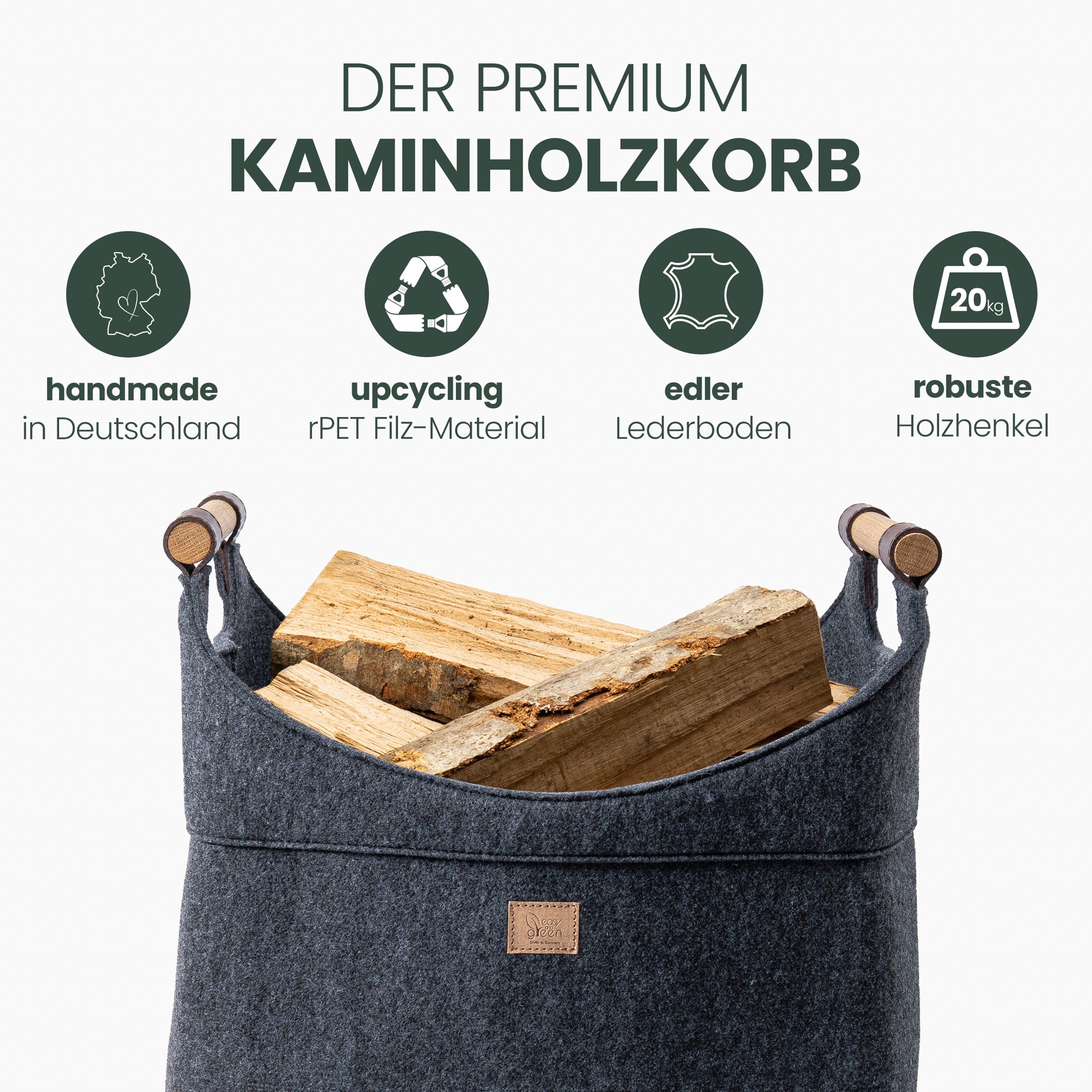 Holzkorb für Kaminholz Filz mit Echtholzhenkeln - Made in Germany ...